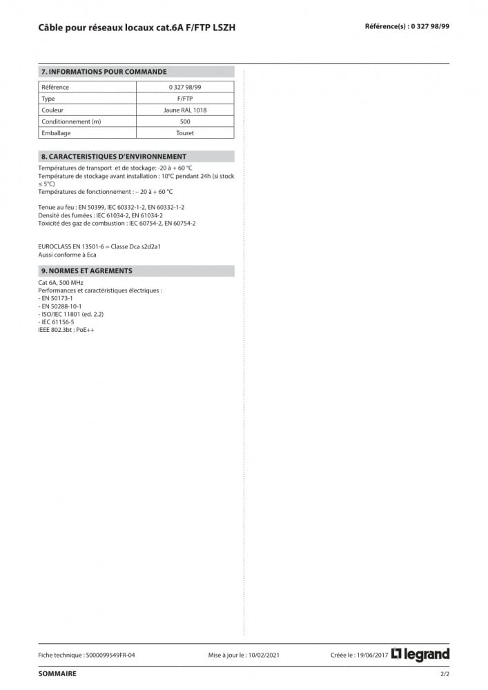Legrand 032798 cable technical document page 2