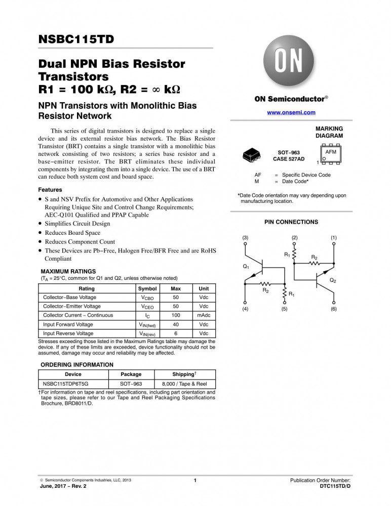 NSBC115TDP6T5G datasheet page 1