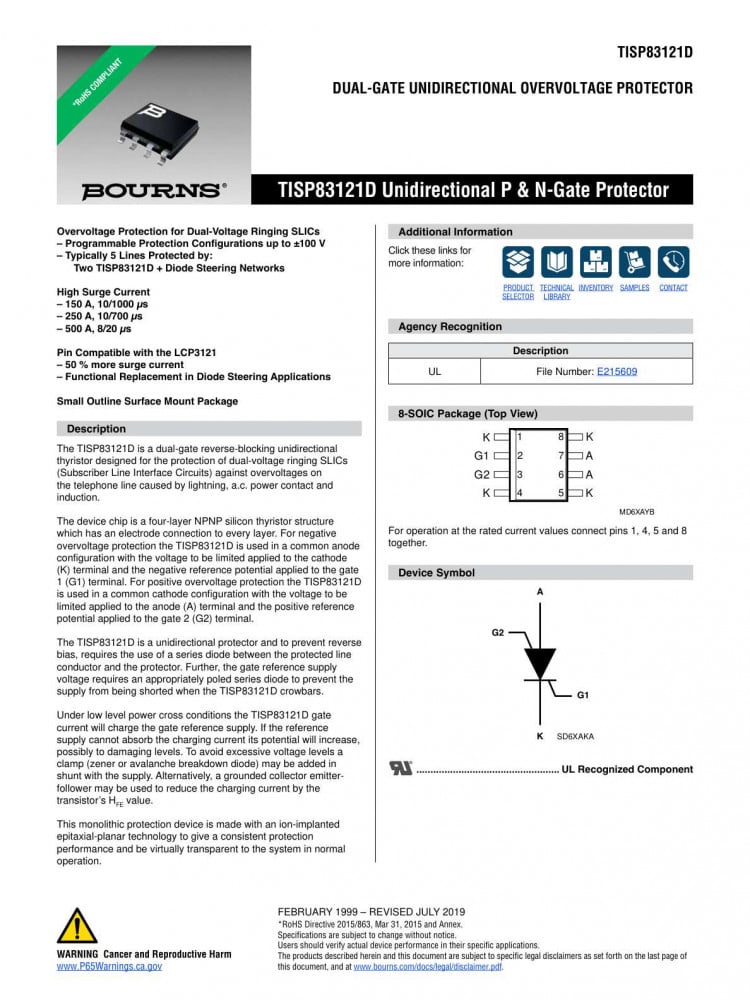 TISP83121DR-S datasheet page 1