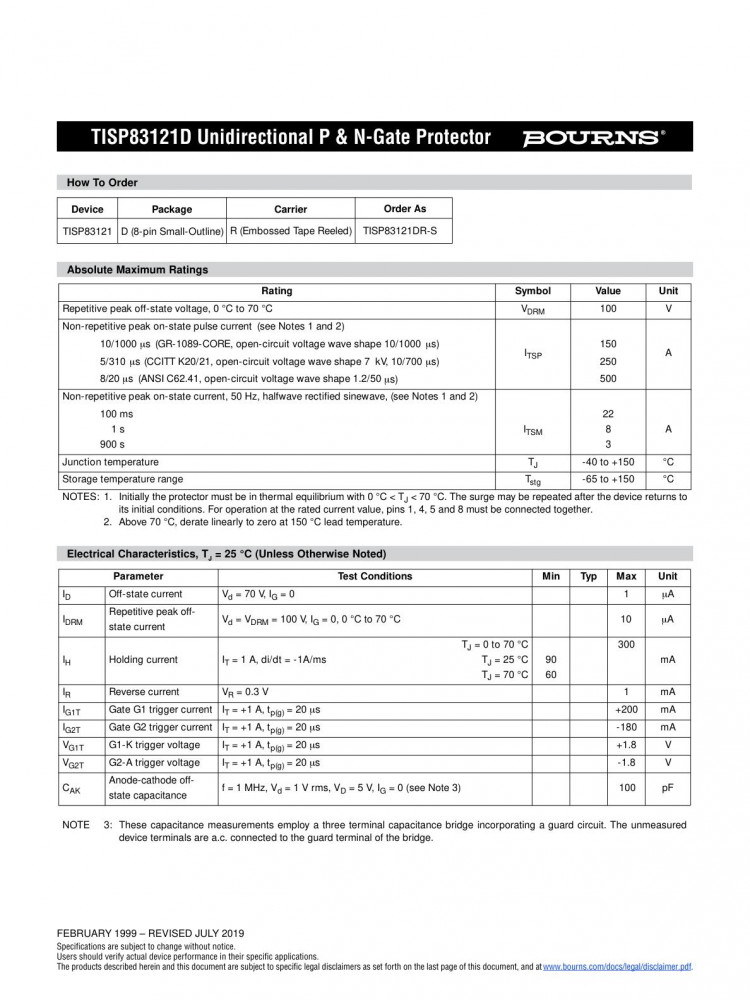 TISP83121DR-S datasheet page 2