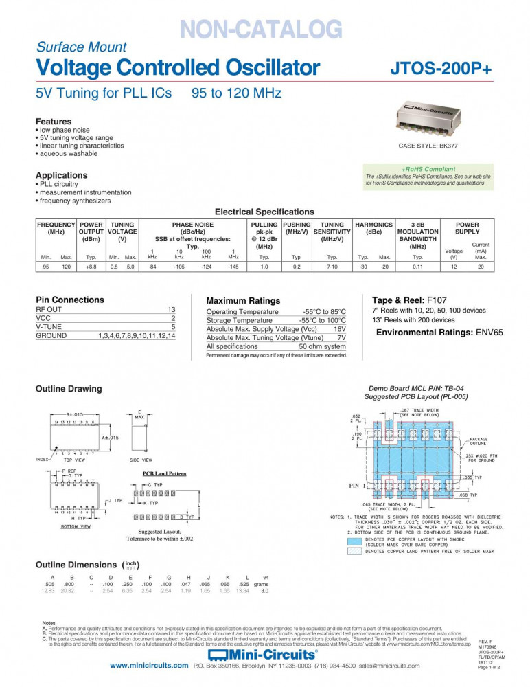 JTOS-200P+ datasheet image, page 1
