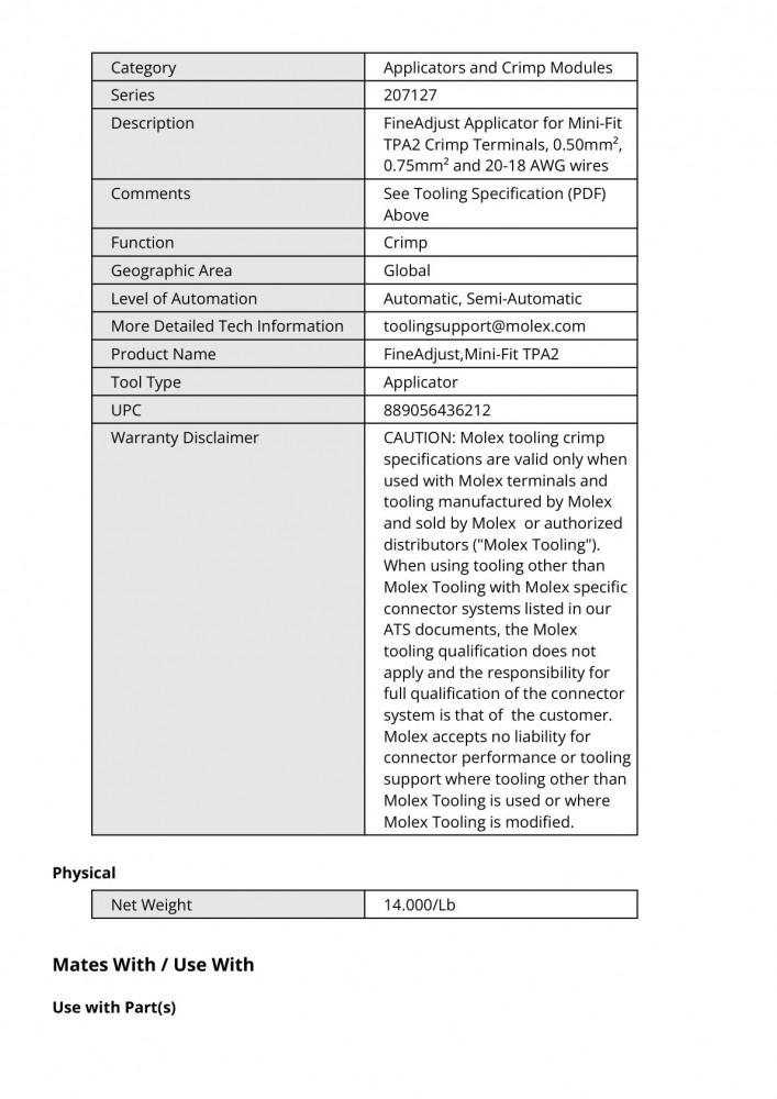 Molex 639036800 tooling document, page 2