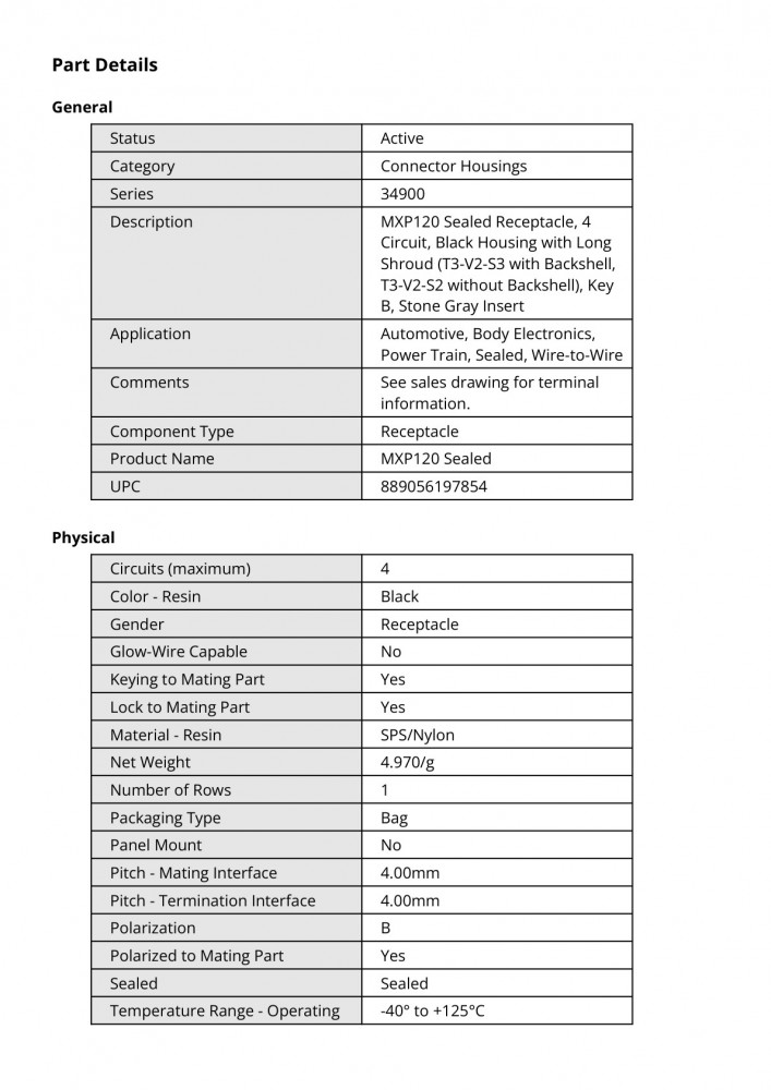 Technical document image 2 for MOLEX 349004121