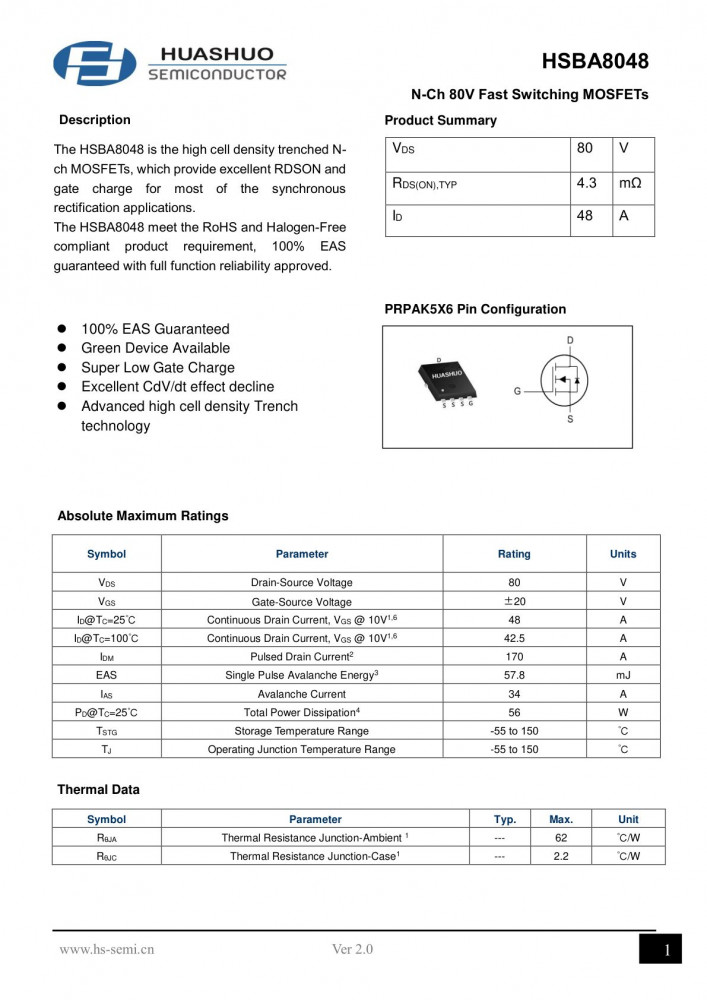 HSBA8048 datasheet page 1