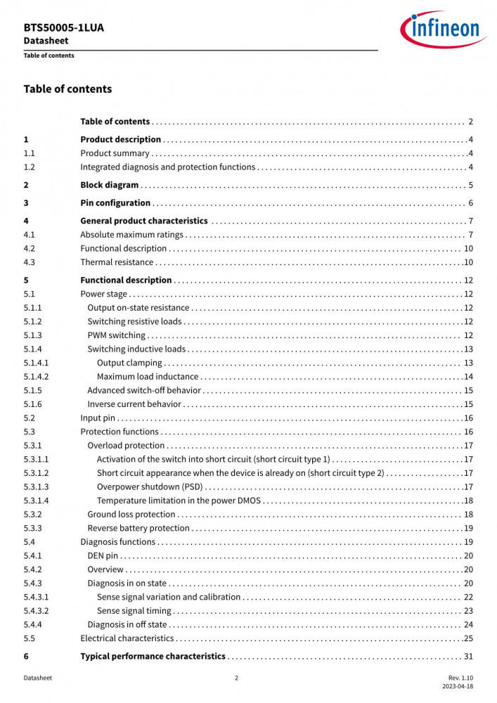 BTS500051LUAAUMA1 datasheet page 2