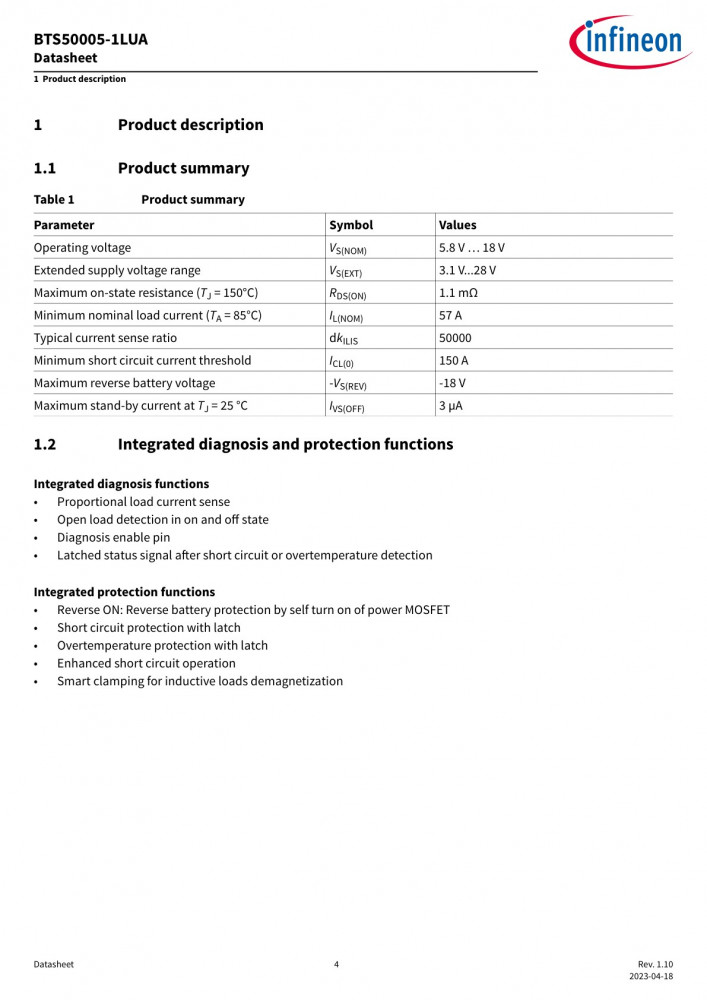 BTS500051LUAAUMA1 datasheet page 4