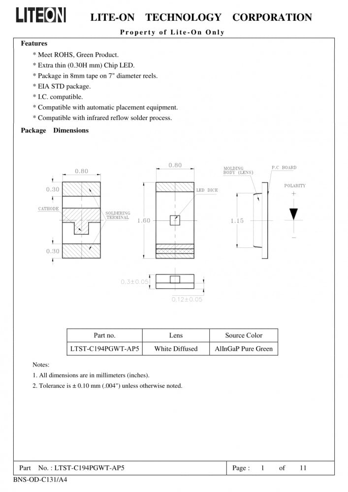 LTST-C194PGWT-AP5 datasheet page 2