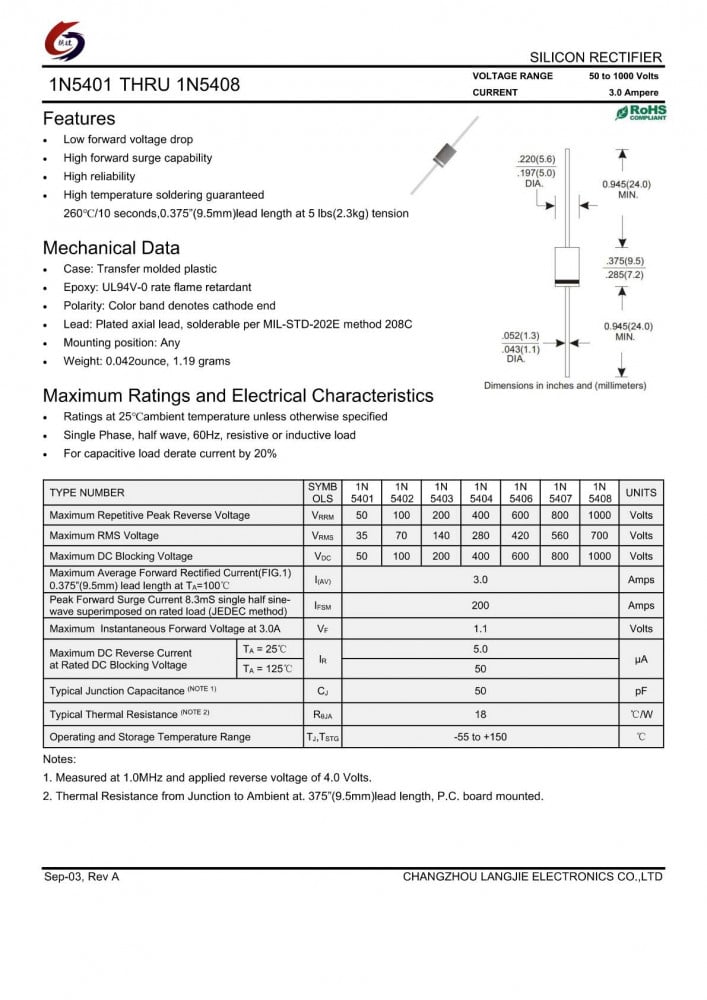 LangJie 1N5408 datasheet page 1