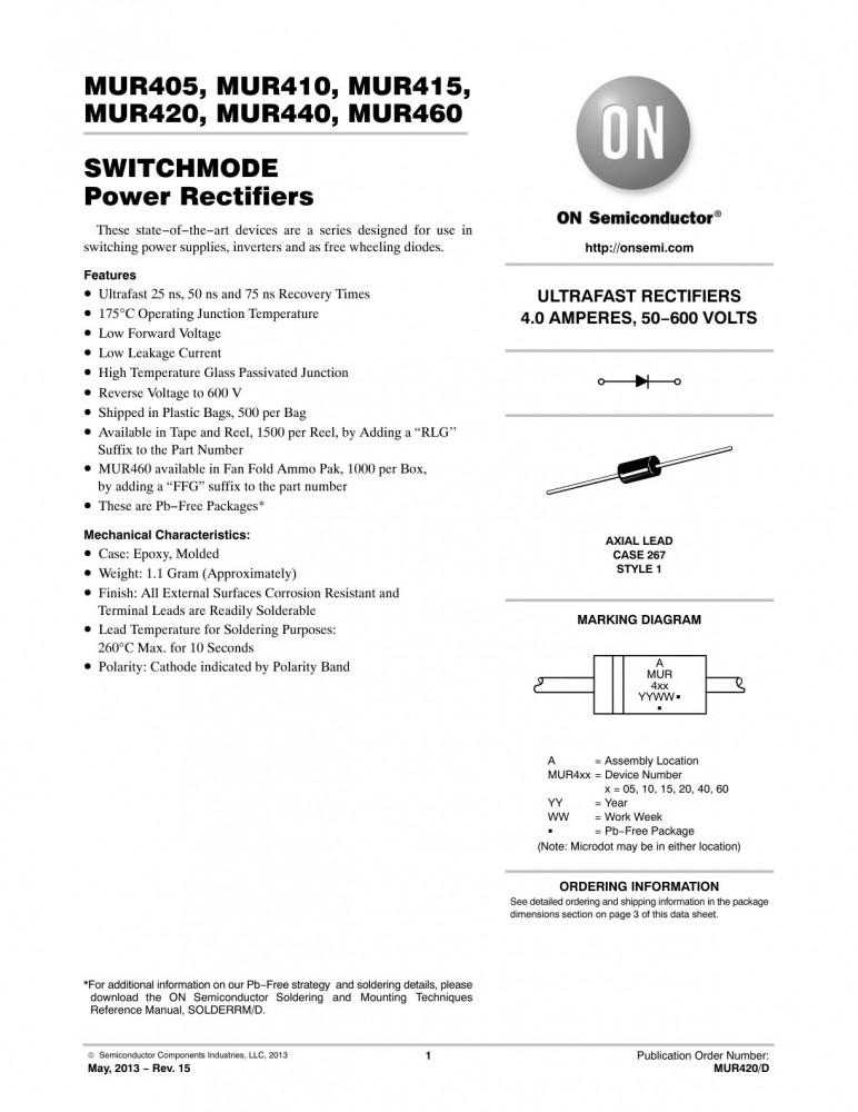 MUR420RLG datasheet page 1