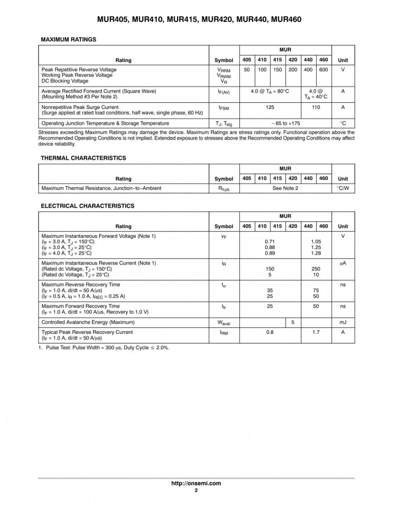 MUR420RLG datasheet page 2