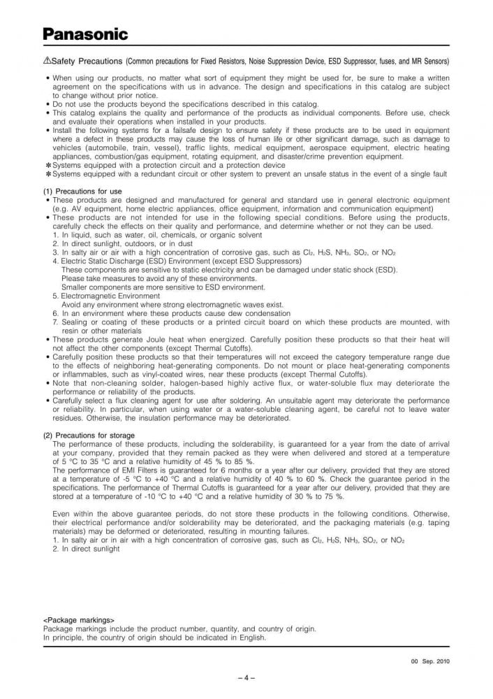 Panasonic EZA series datasheet page 9