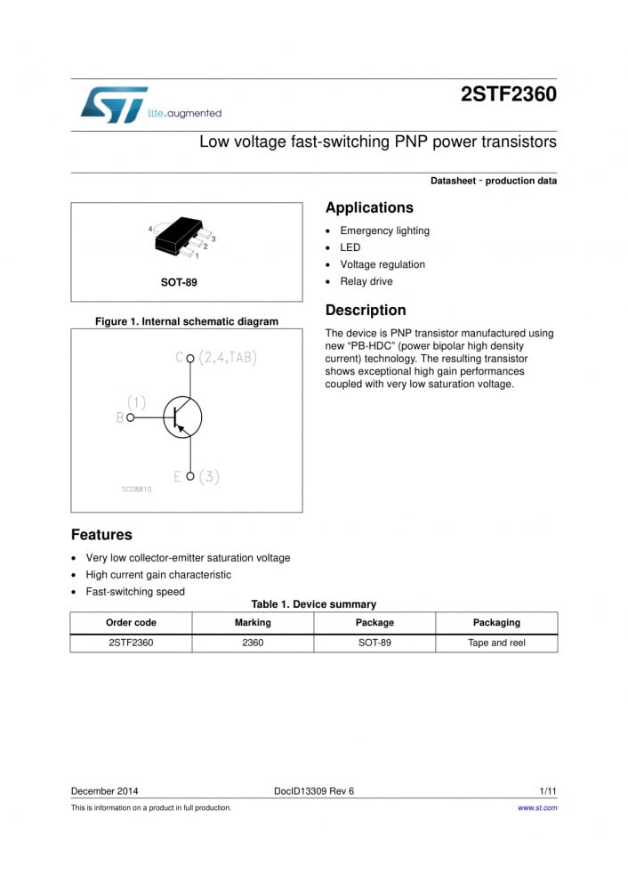 2STF2360 datasheet page 1