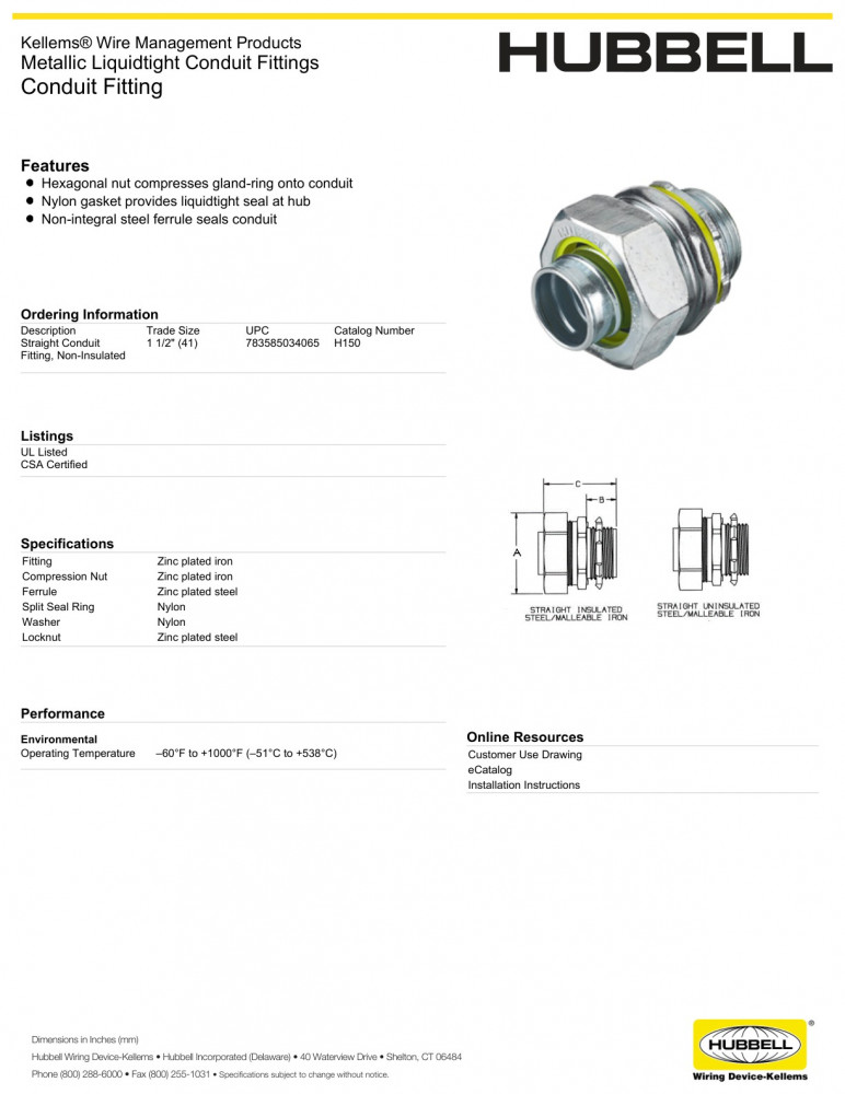 H150 product document page