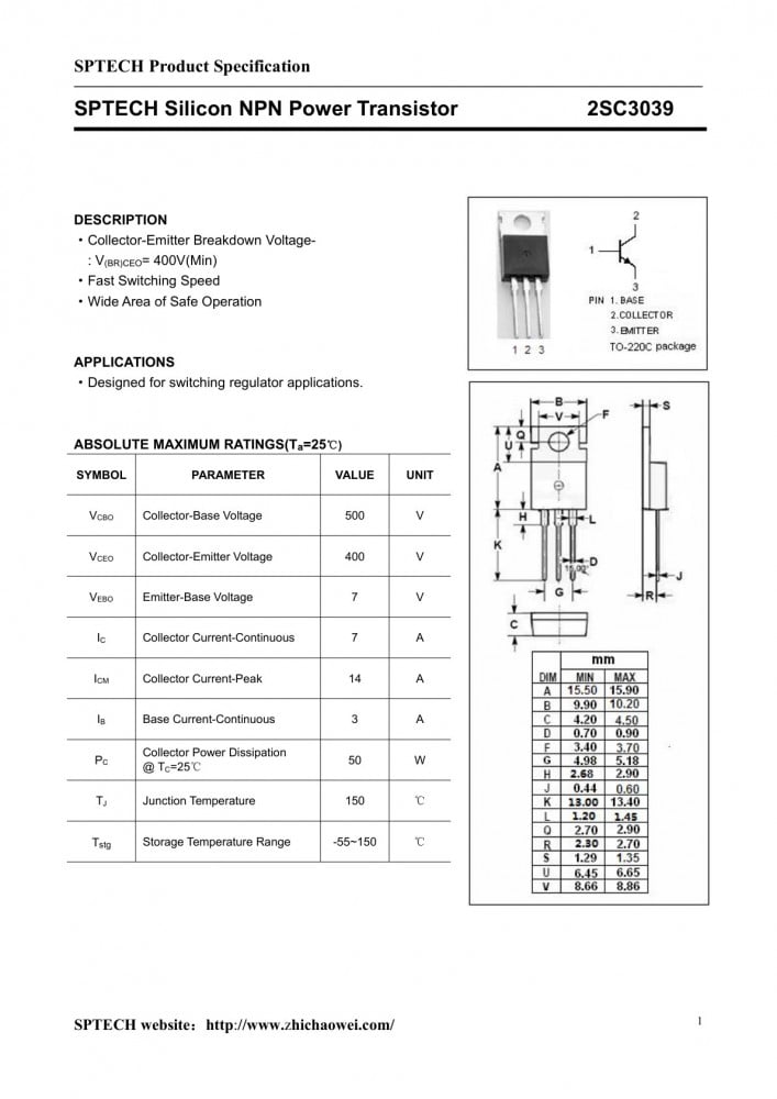 2SC3039 datasheet page 1