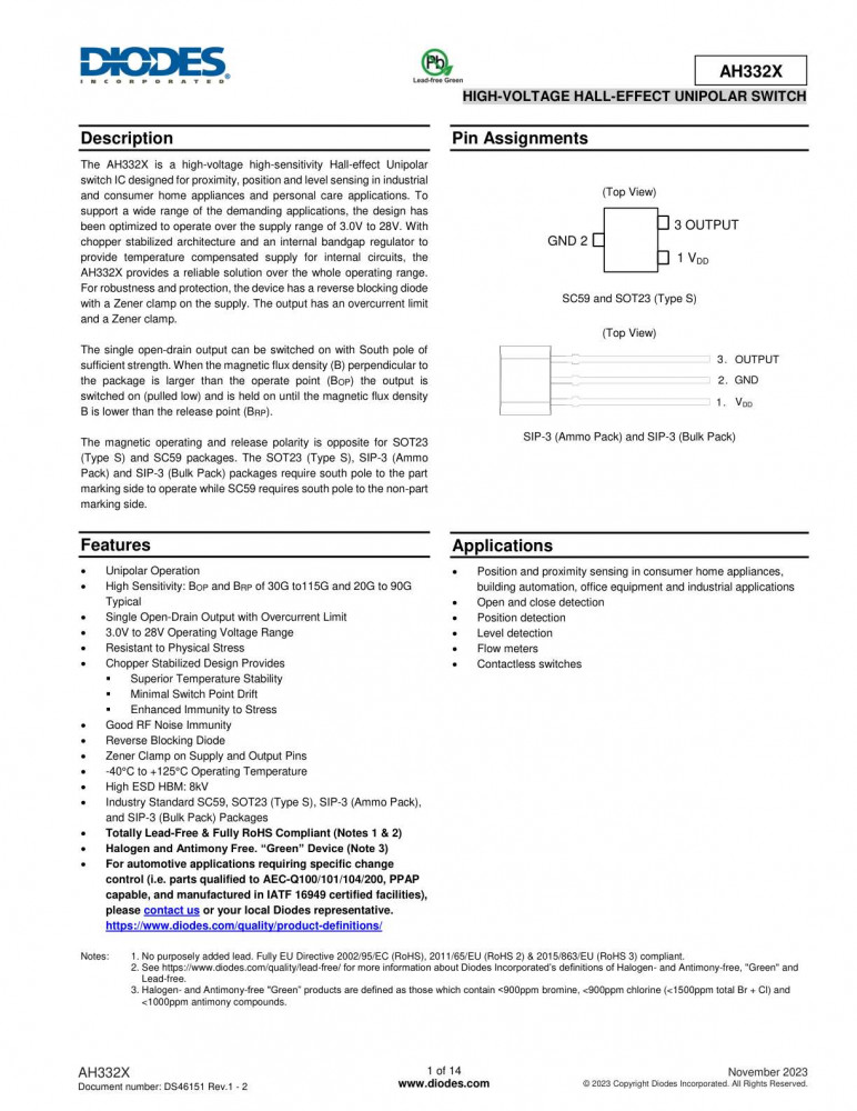 AH3322-SA-7 datasheet page 1