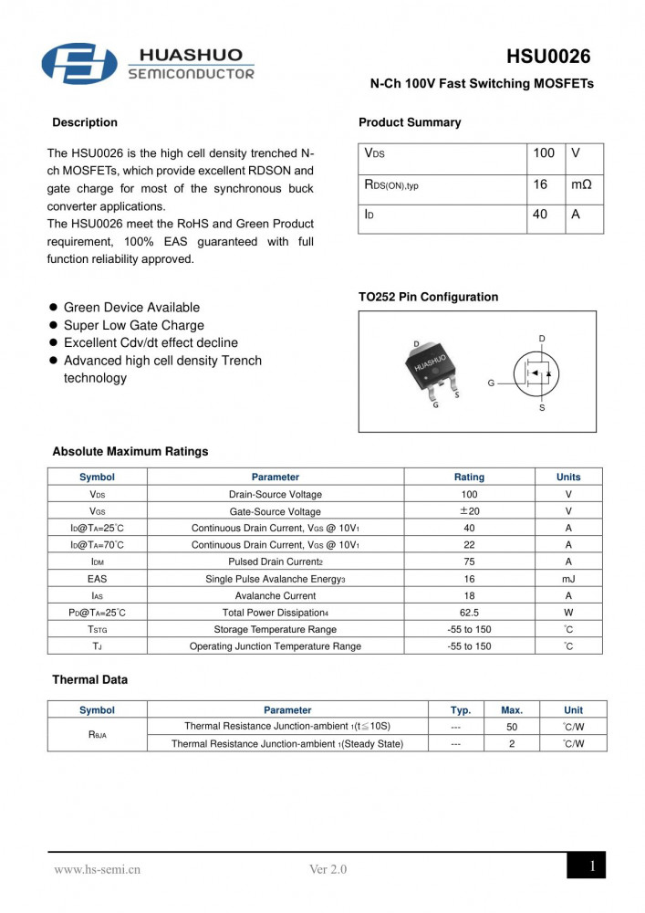 HSU0026 datasheet page 1