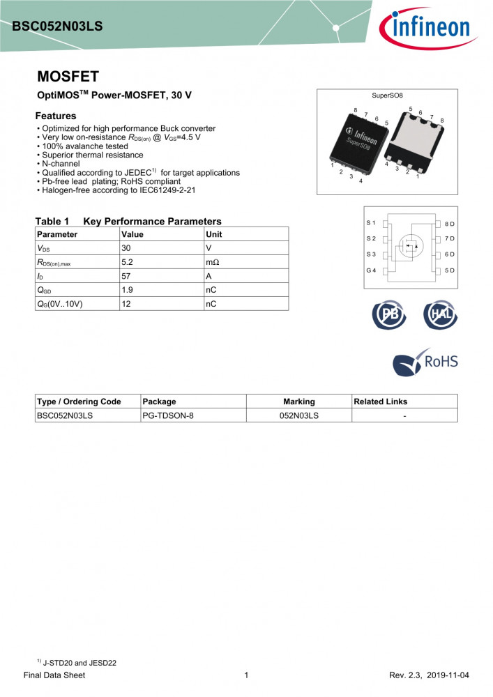 BSC052N03LS datasheet page 1