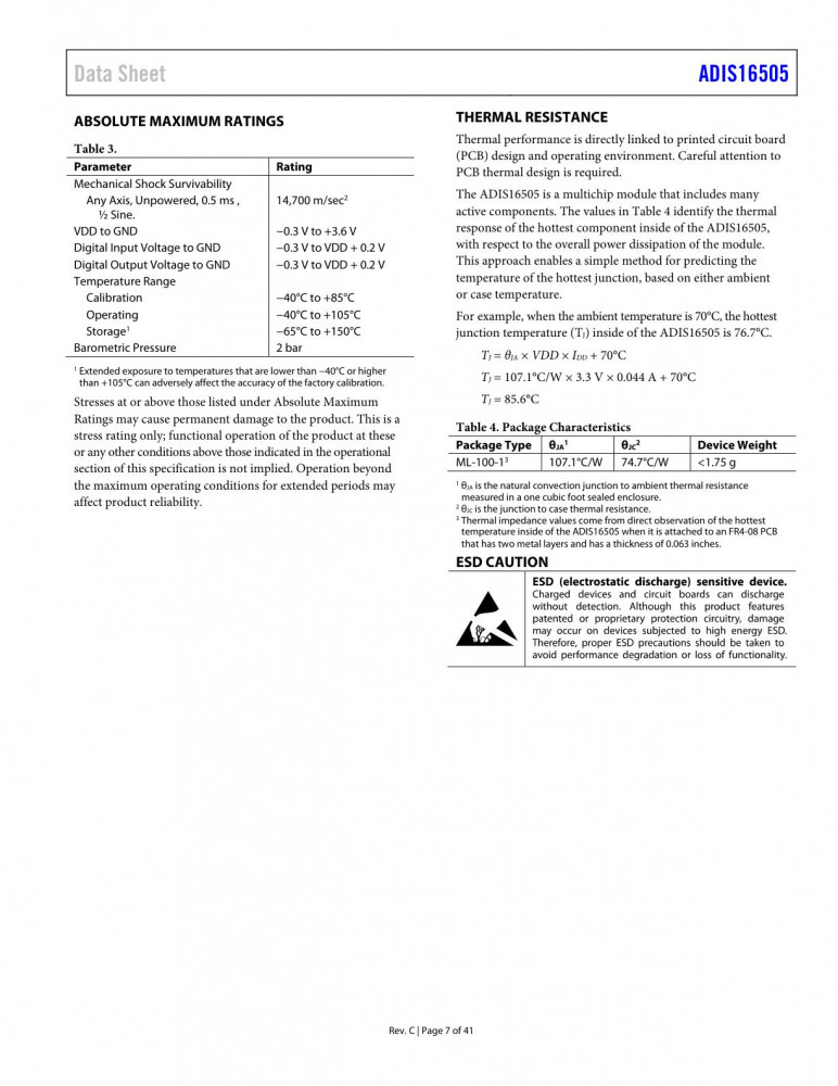 ADIS16505 datasheet page 7