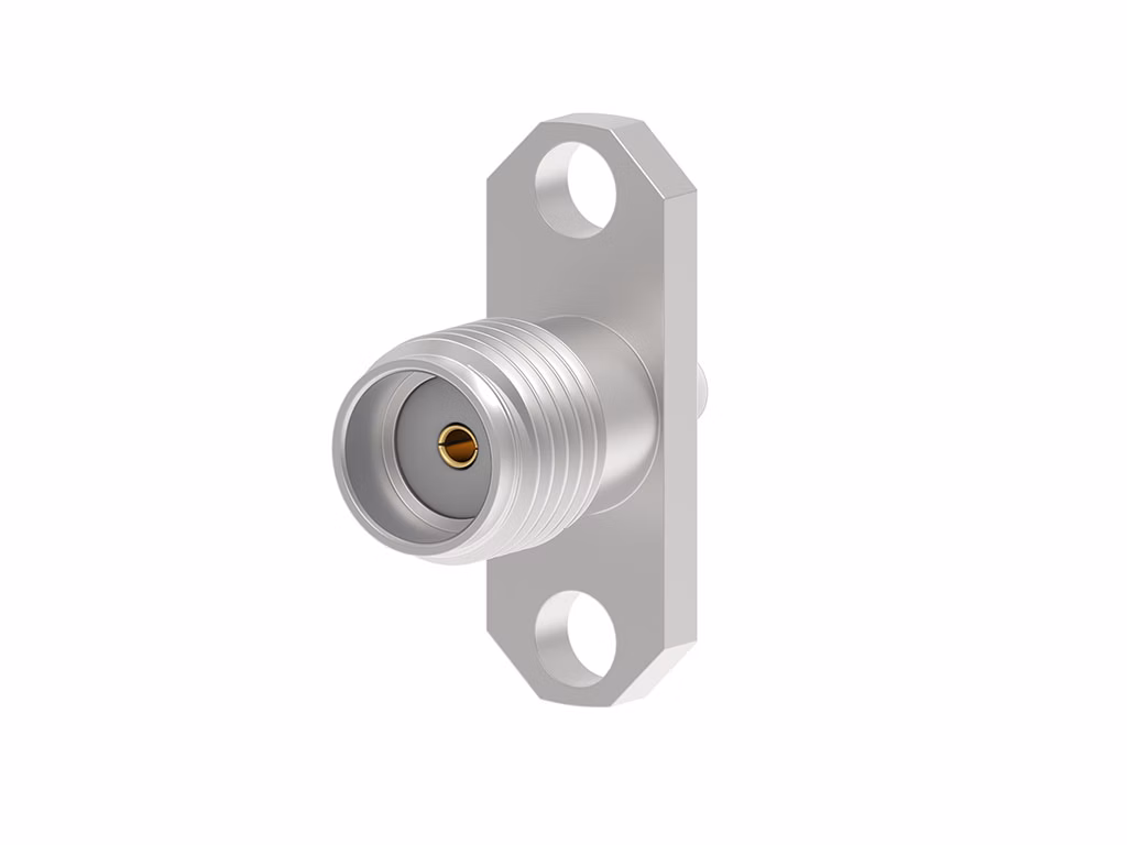 SMA Jack, Straight, 2-Hole Flange Mount, Candlestick Contact, 4.45mm Length, Stainless Steel Body, Passivated, One Piece Per Bag, 50 Ohms for sale