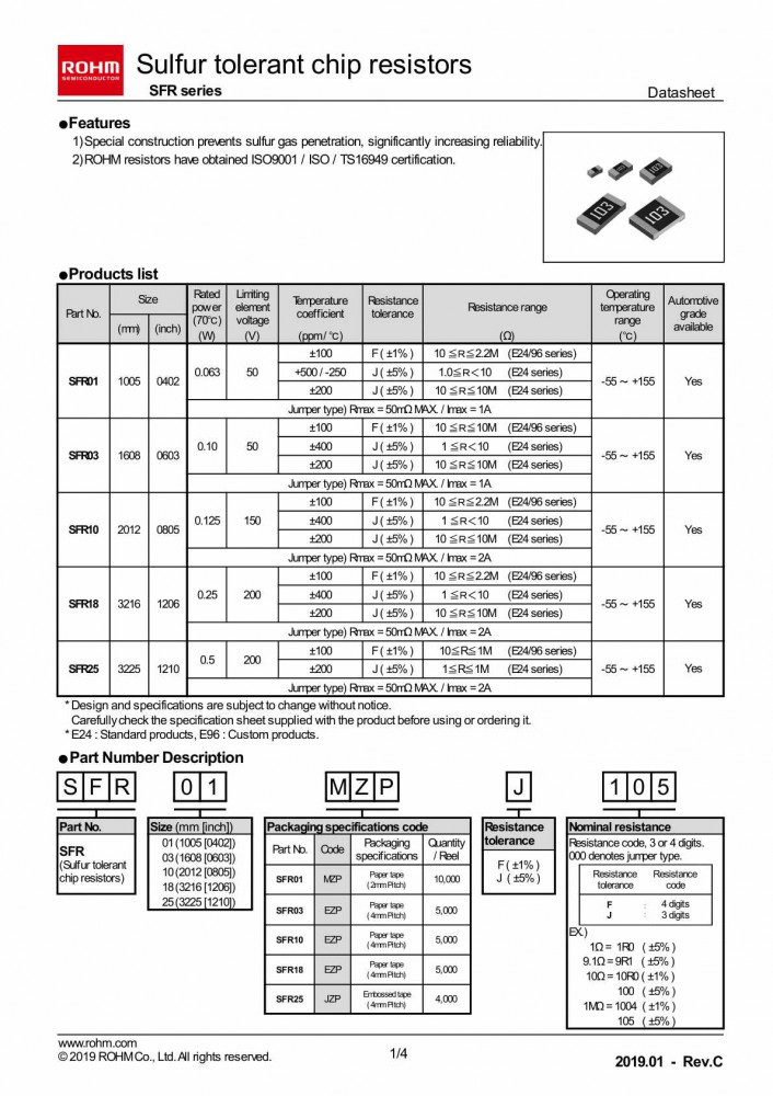 ROHM SFR series datasheet page 1