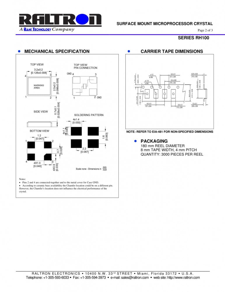 RH100 package, pin connection and mechanical drawing