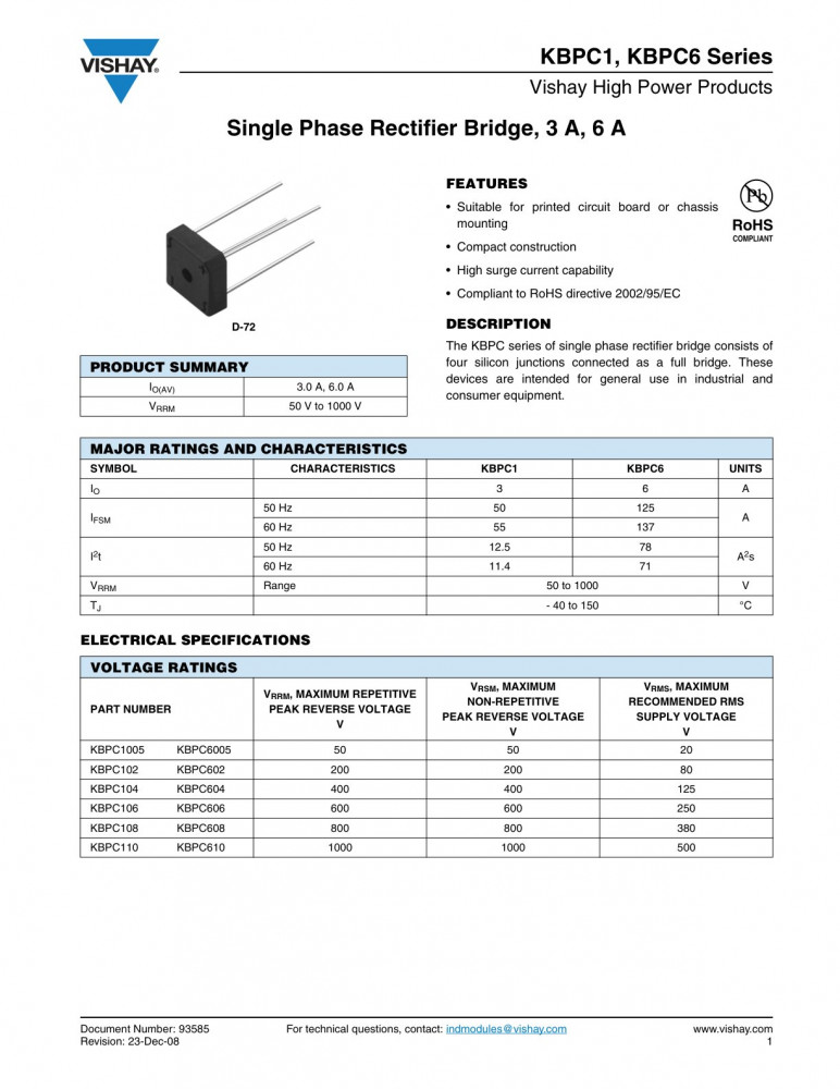 KBPC102 technical document page 1