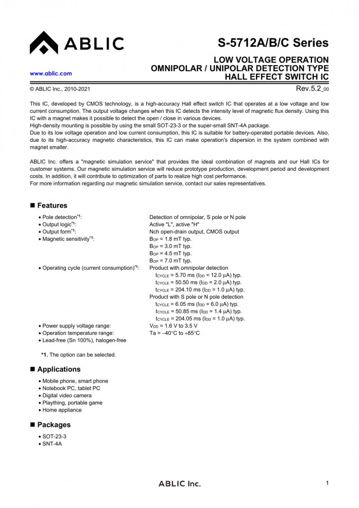 ABLIC S-5712A/B/C datasheet page 1