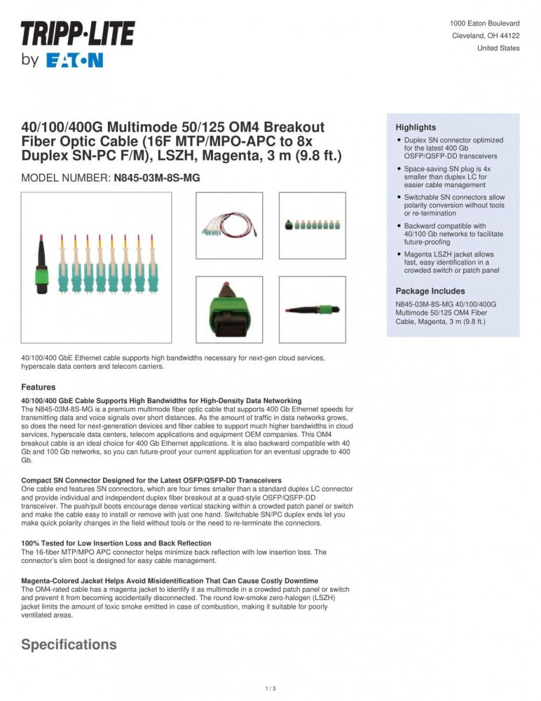 N845-03M-8S-MG technical document page 1