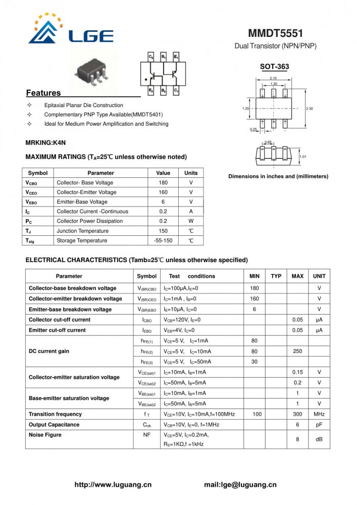 LGE MMDT5551 datasheet page 1