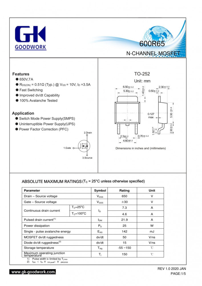 GOODWORK 600R65 datasheet page 1