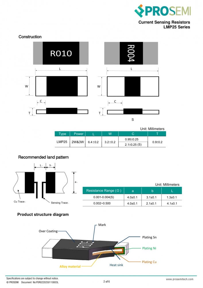 LMP25NF3P0R100 datasheet page 2