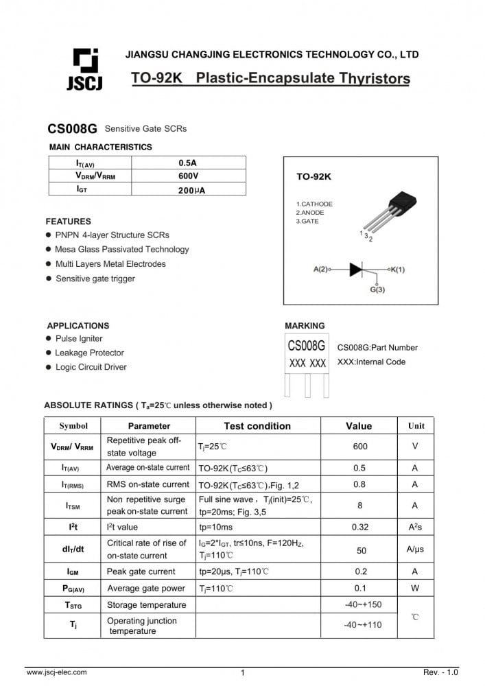 CS008G datasheet page 1