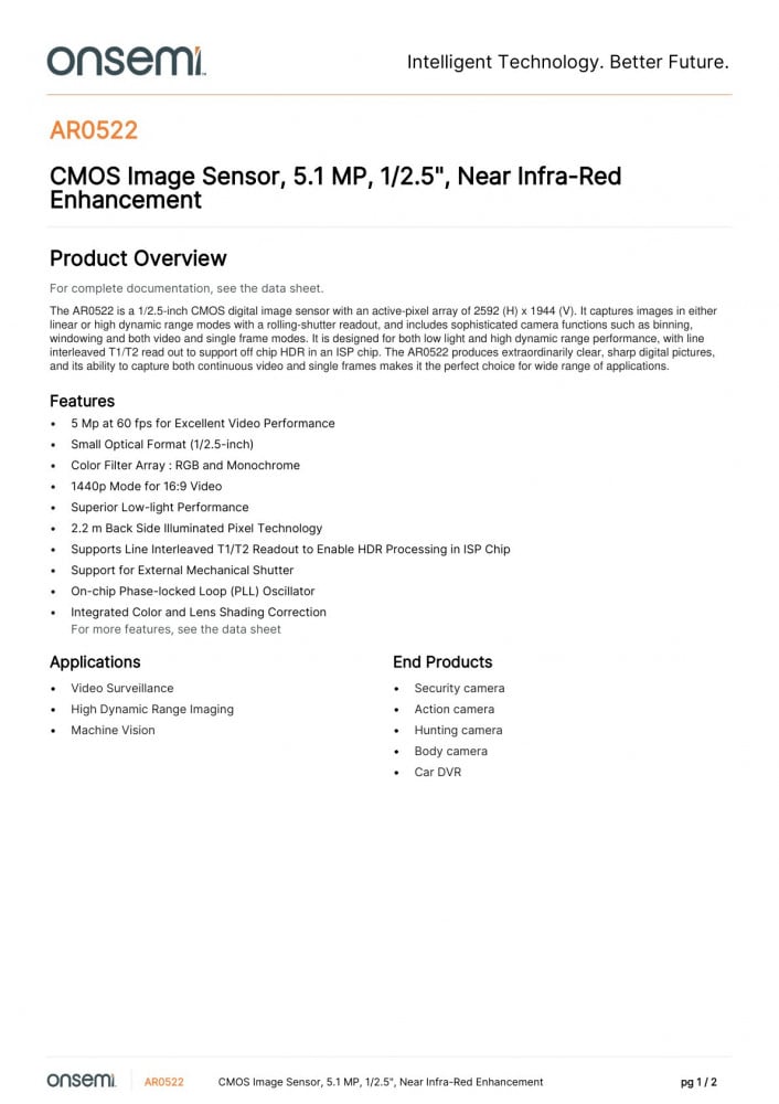 AR0522 technical document page 1