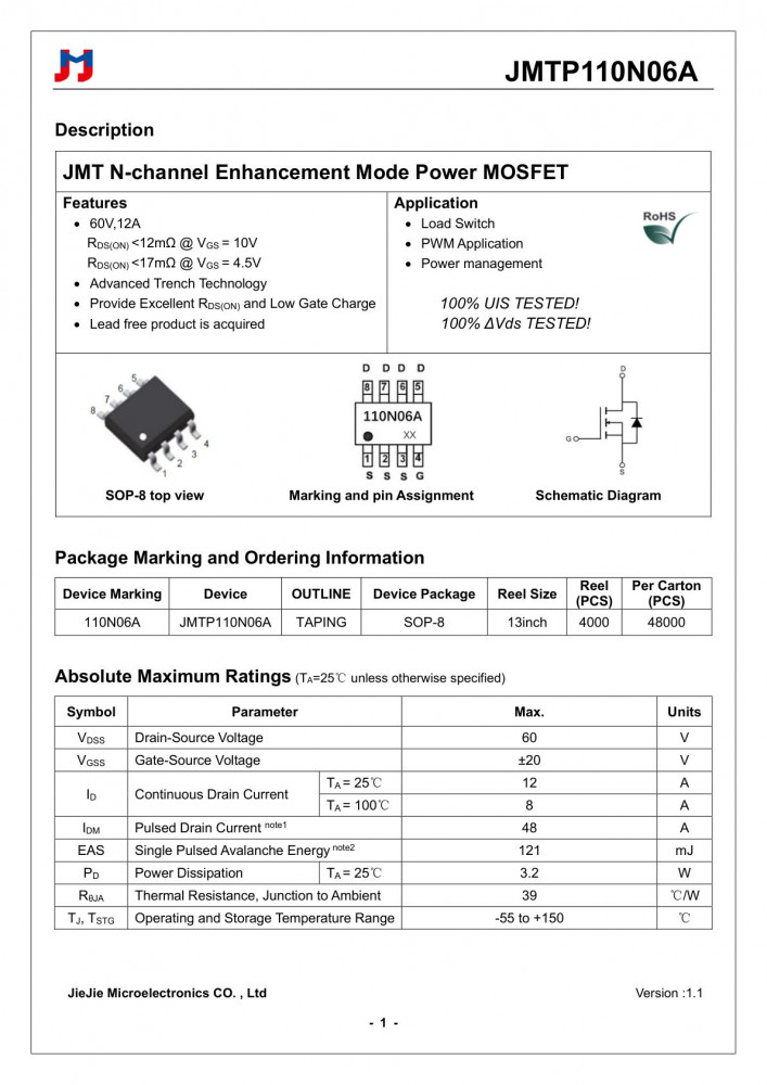 JMTP110N06A datasheet page 1