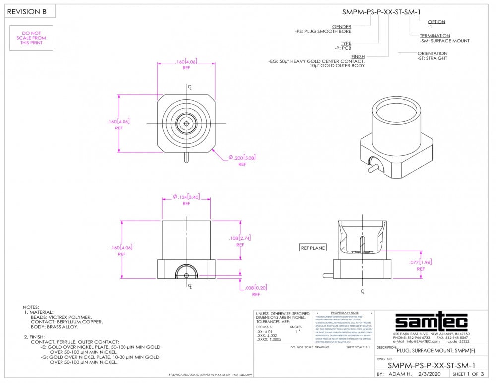 Samtec SMPM-PS-P-EG-ST-SM-1 drawing page 1