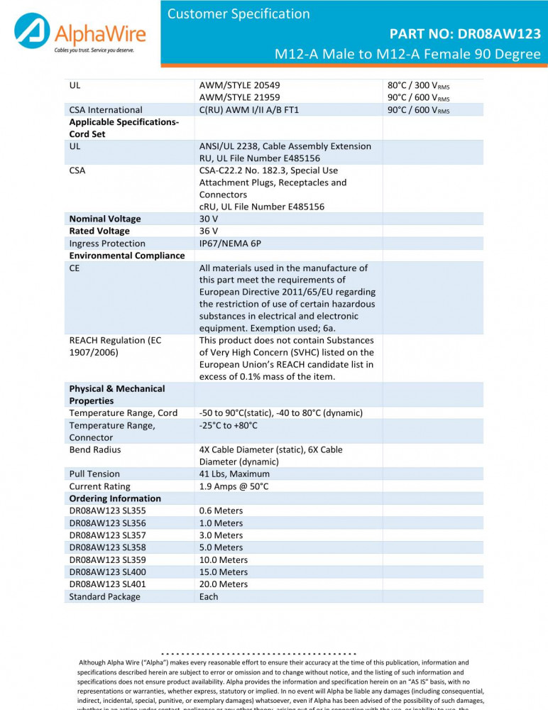 Alpha Wire DR08AW123 SL357 technical drawing page 2