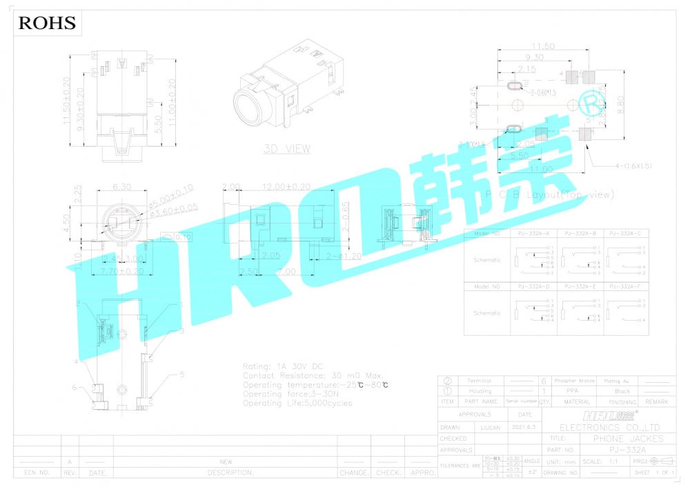 PJ-332A-6A technical drawing preview