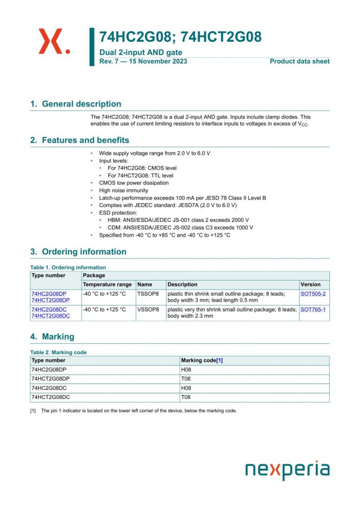 74HC2G08 datasheet page 1