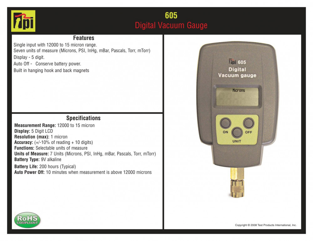 TPI 605 Digital Vacuum Gauge product documentation image