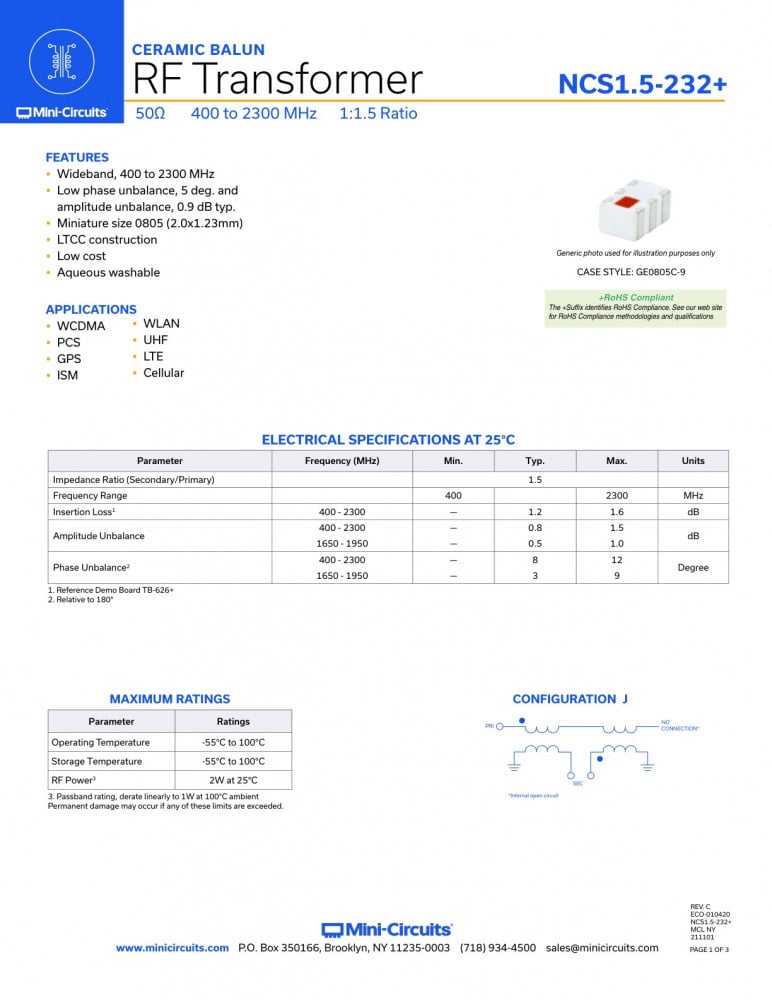 NCS1.5-232+ datasheet page 1