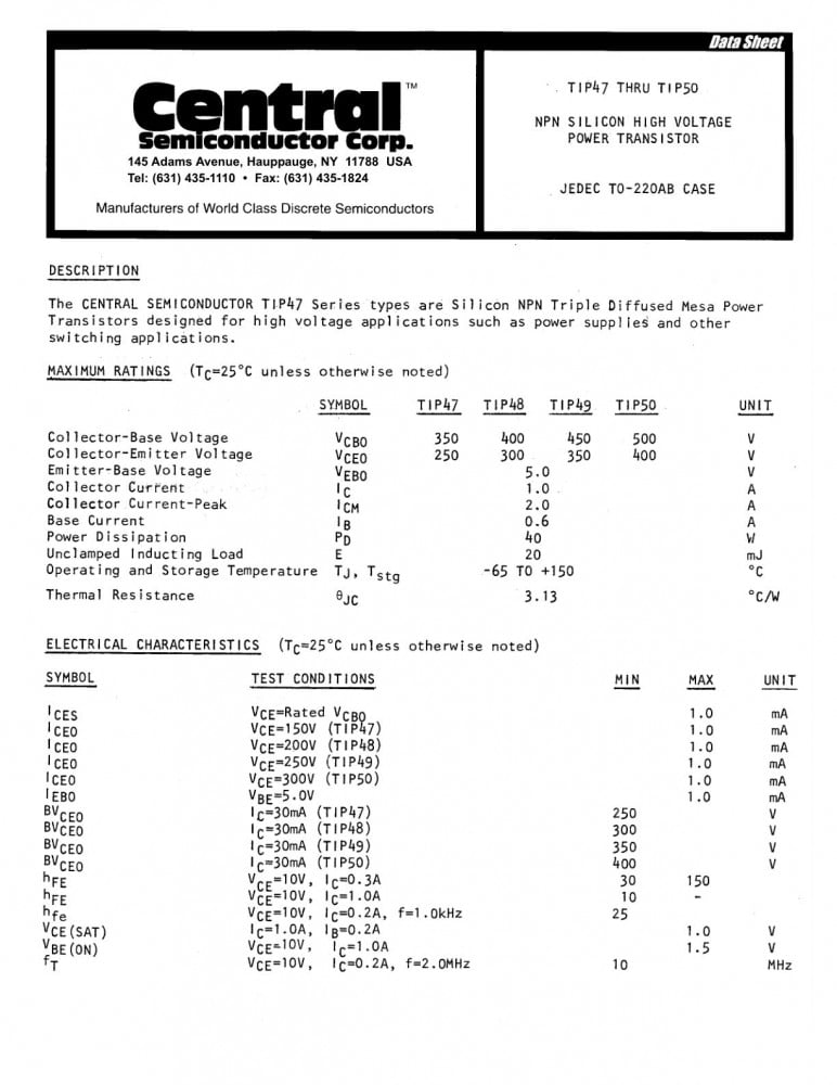 TIP49 datasheet page 1