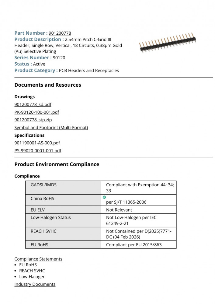 MOLEX 901200778 technical document page 1