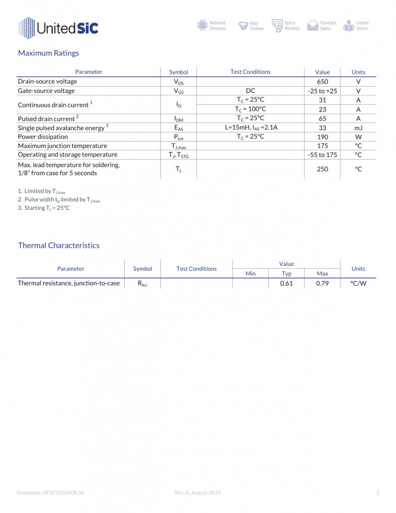 UF3C065080K3S datasheet page 2