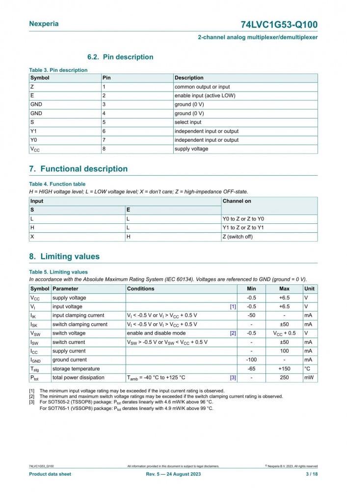 74LVC1G53DC-Q100H datasheet page 3
