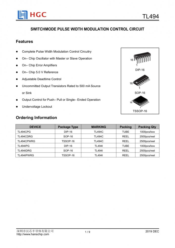 TL494CDRG datasheet page 1