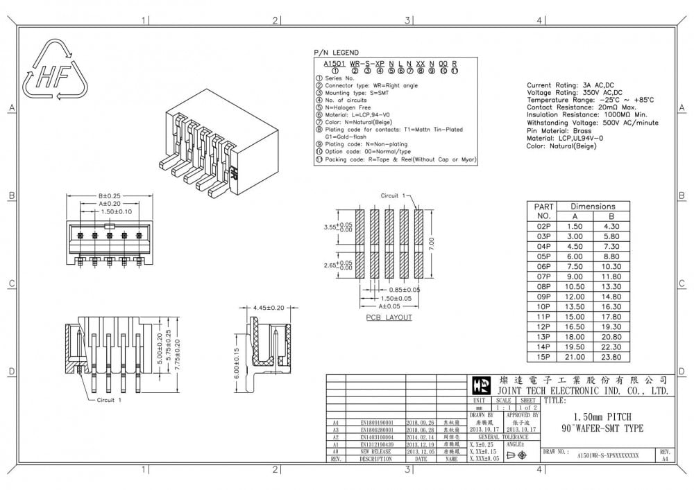 A1501WR-S-08P manufacturer drawing page 1