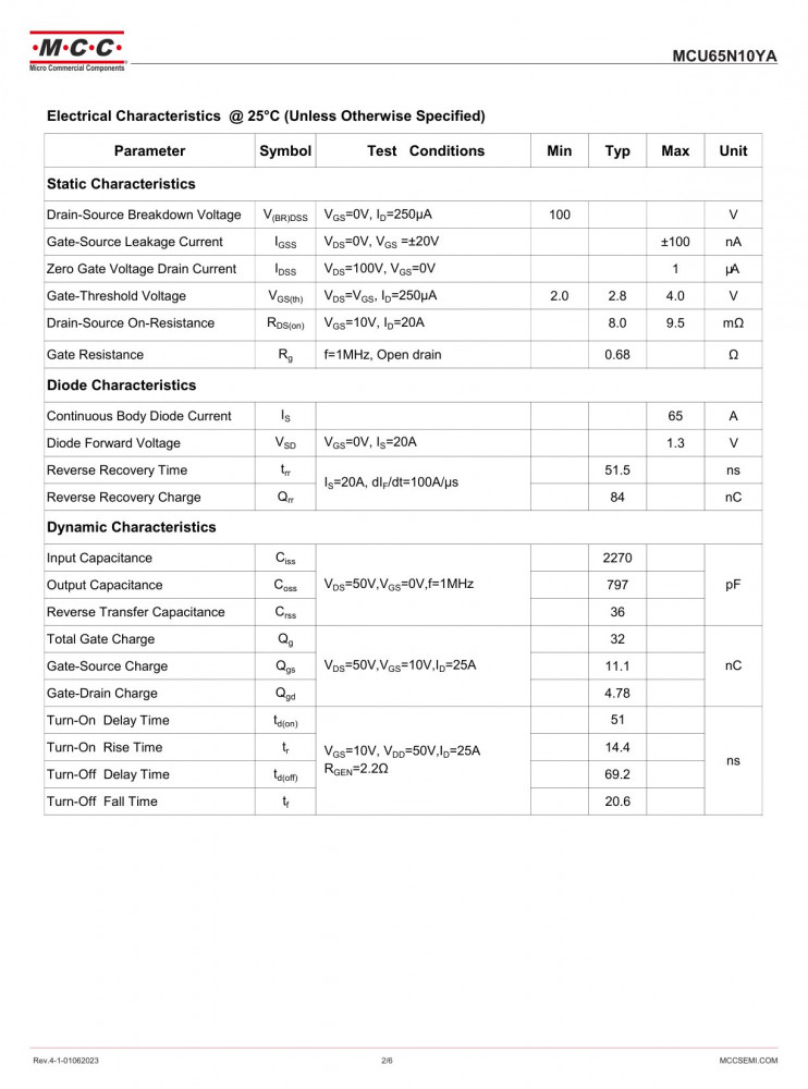 MCU65N10YA-TP datasheet page 2