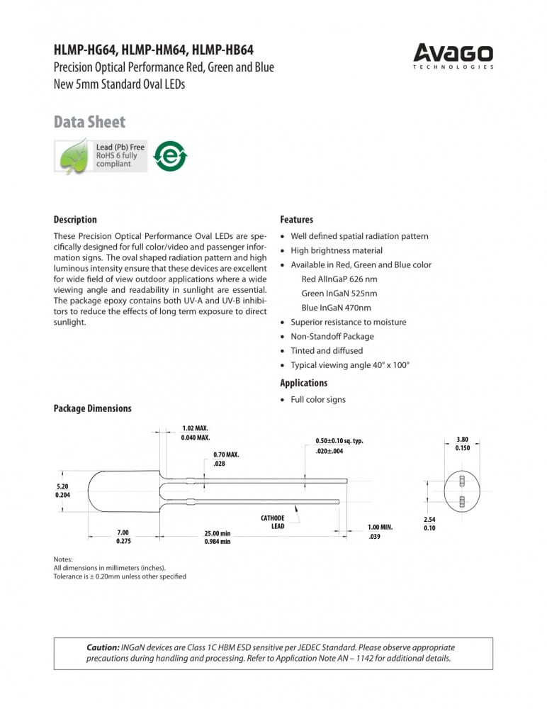 HLMP-HG64 datasheet page 1