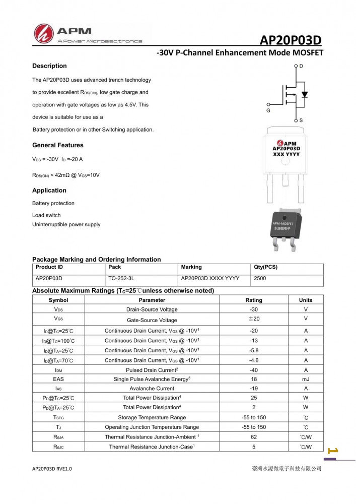 AP20P03D datasheet page 1