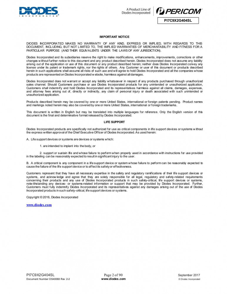 PI7C9X2G404SL datasheet page 2